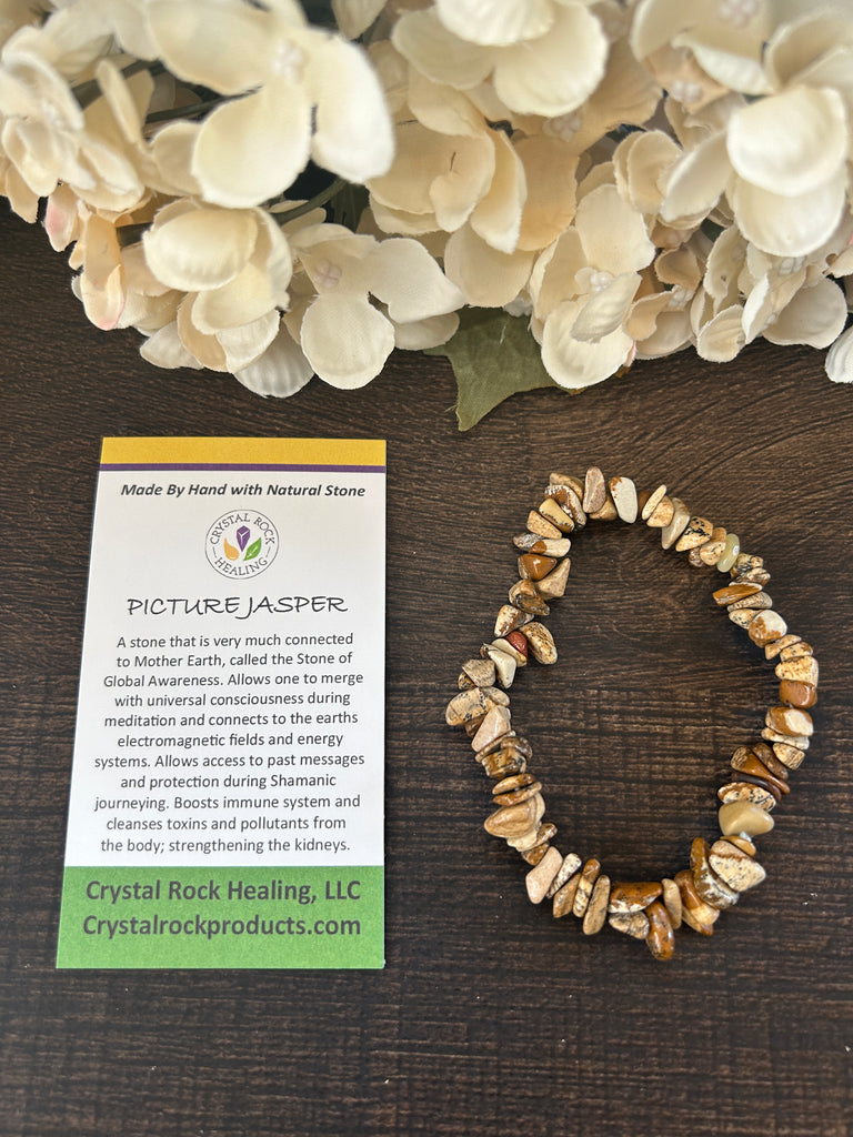 Natural Stone Chip Bracelet 7.5 inch Stretch-Picture Jasper